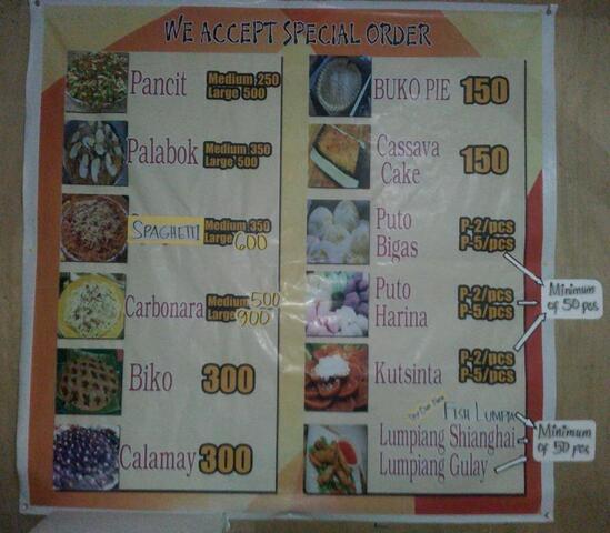 Menu at Cyane Special Kakanin, Puerto Princesa