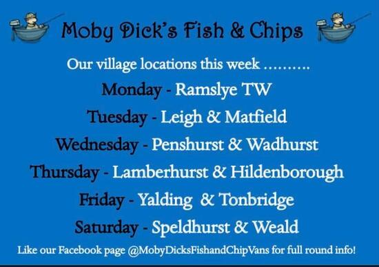 Menu at Moby Dick's Fish & Chip Vans restaurant, England