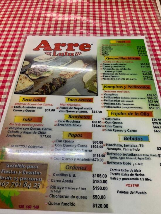 Carta del restaurante TACOS ARRE LULU, Culiacán Rosales, Ciudad del ...