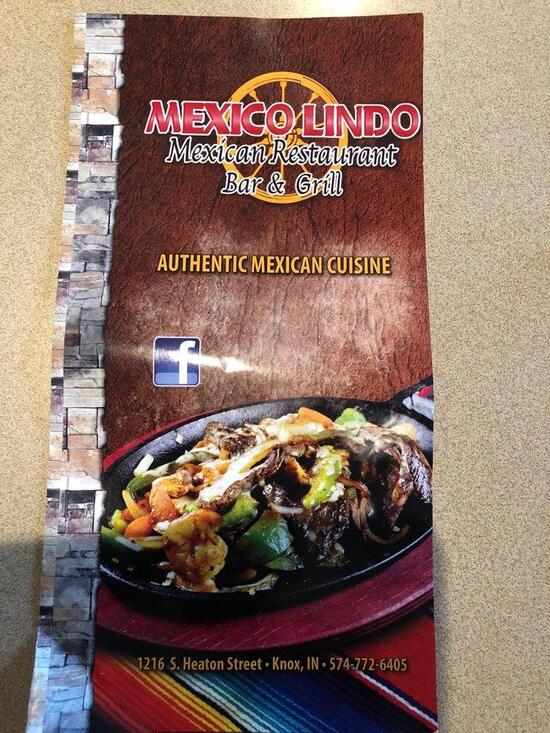 Menu at Mexico Lindo restaurant, Knox