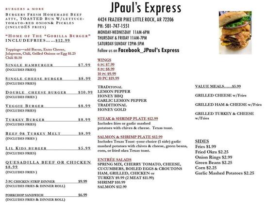 Menu at Ye Paul's Soul Bodega & Grill restaurant, Little Rock, Frazier ...