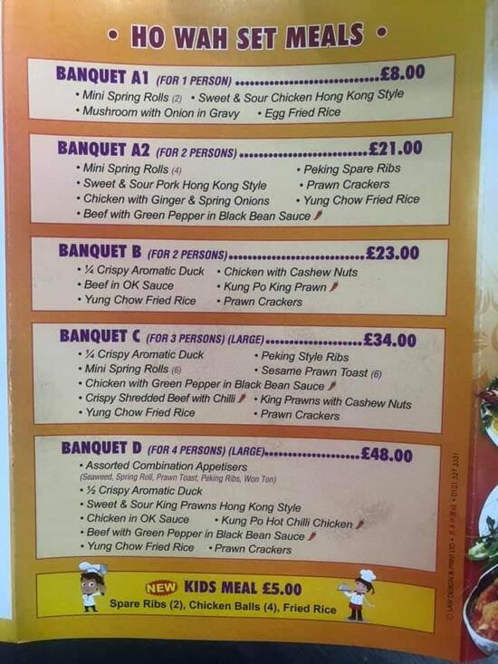 Menu at Ho-Wah fast food, Huddersfield