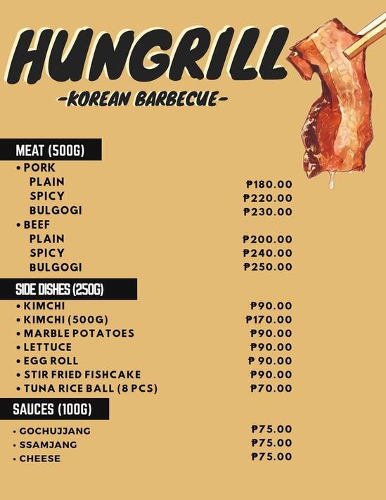 Menu at Hungrill Korean Barbecue, Antipolo