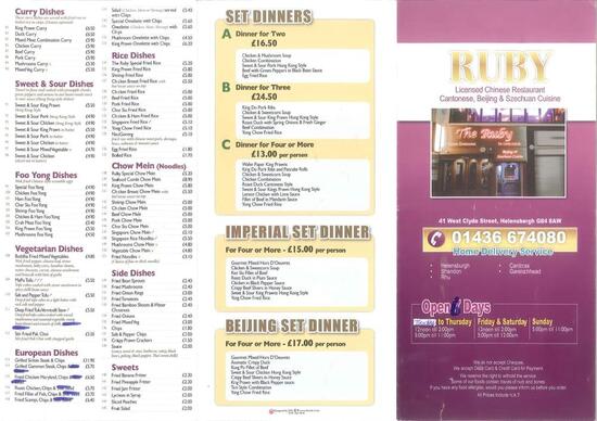 Menu at The Ruby Helensburgh restaurant, Helensburgh