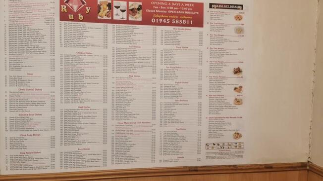 Menu at Ruby Chinese Takeaway restaurant, Wisbech