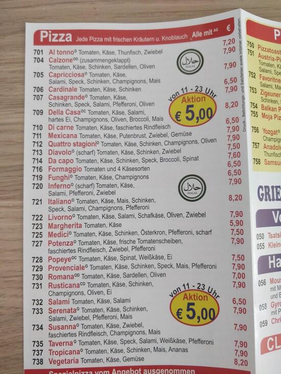 Menu at Pizzeria Giovanni, Vienna, Gellertgasse 28