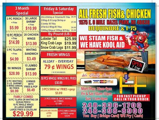 Menu at All Fresh Fish & Seafood restaurant, Hazel Park