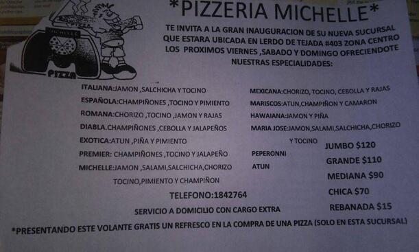 Menu at Pizzeria michelle, Irapuato, lerdo de tejada #403