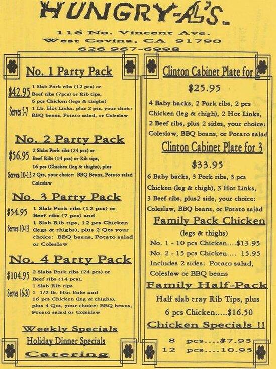 Menu at Hungry Al's BBQ, West Covina