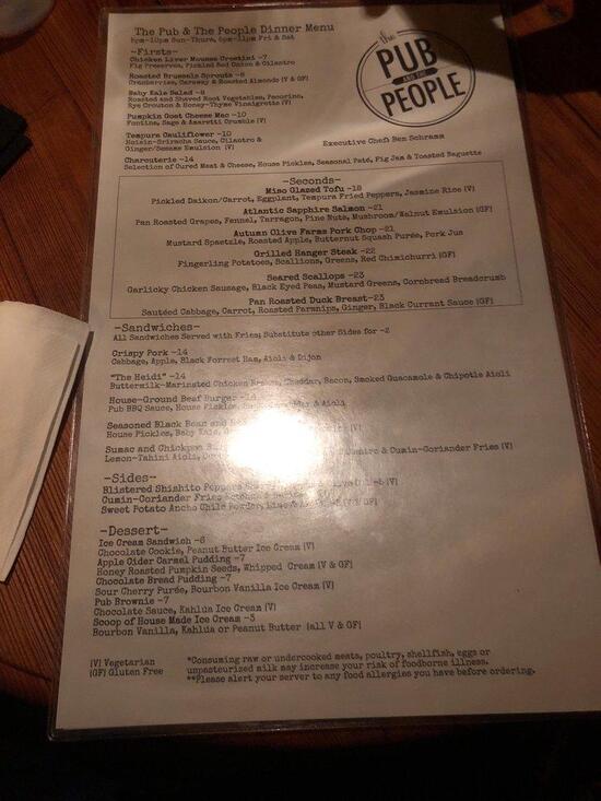 Menu at The Pub & The People, Washington