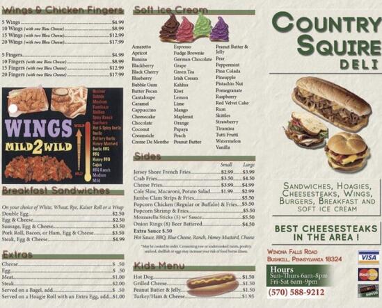Menu at Country Squire Deli, USA