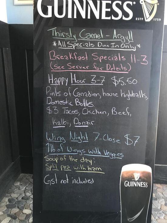 Menu at Thirsty Camel Pubhouse Kitchen Argyll, Edmonton, 83 St NW