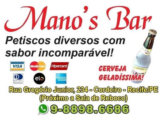 Menu em Mano's Bar, Recife, R. Gregório Júnior