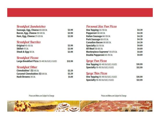 Menu at Hot Stuff Pizza restaurant, Strum