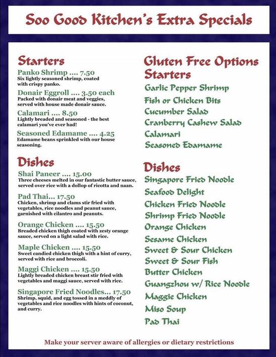 Menu at Soo Good Kitchen restaurant, Digby