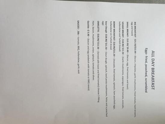 Menu at The Wishing Well restaurant, Victoria Point