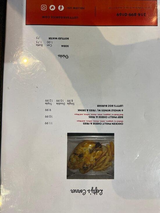 Menu at Lefty's Fried Rice restaurant, St. Louis