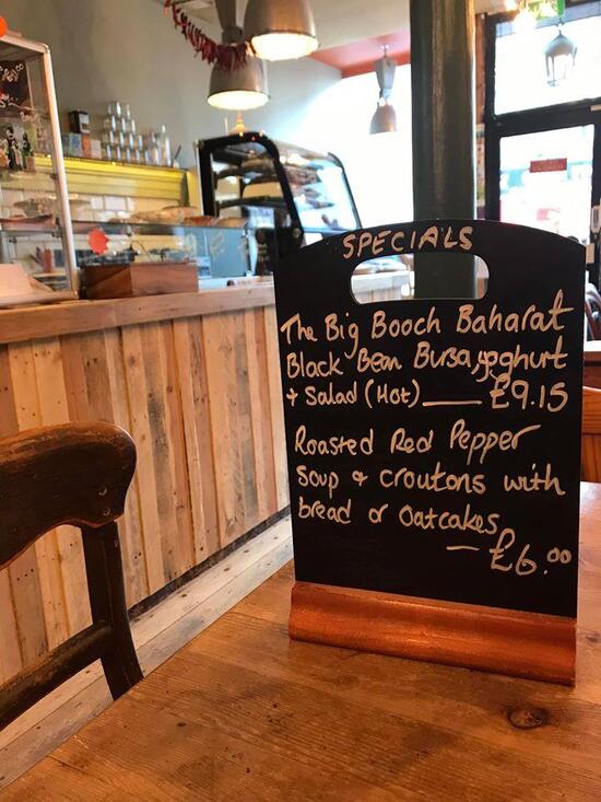 Menu at Café Kombucha cafe, Elgin