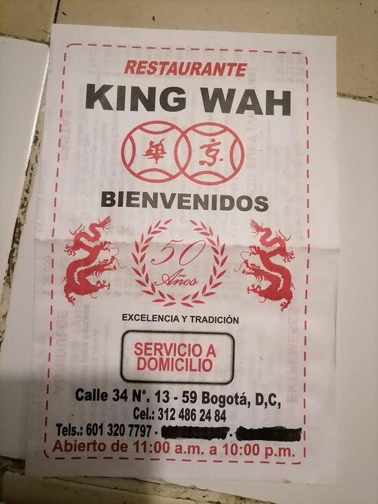 Menu at Restaurante Kin Wah, Bogotá