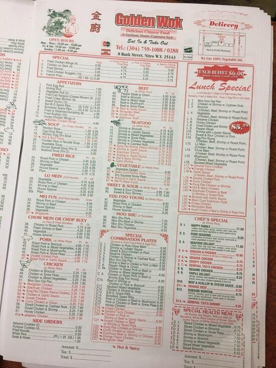 Menu at Golden Wok restaurant, Nitro
