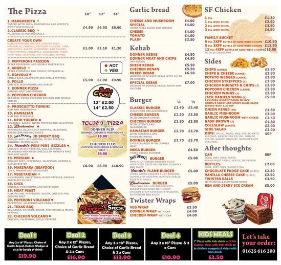 Menu at Speedy Peppers Macclesfield pizzeria, Macclesfield