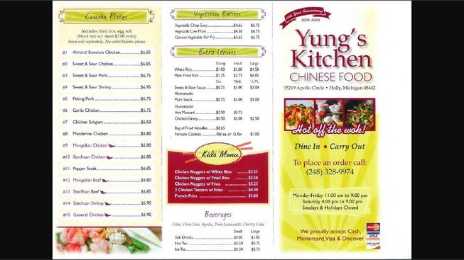Menu at Yung's Kitchen restaurant, Holly