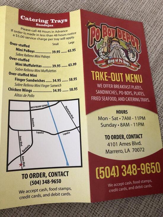Menu at PO Boy Depot LLC restaurant, Marrero