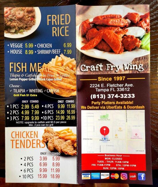 Menu at Craft Fry Wing restaurant, Tampa