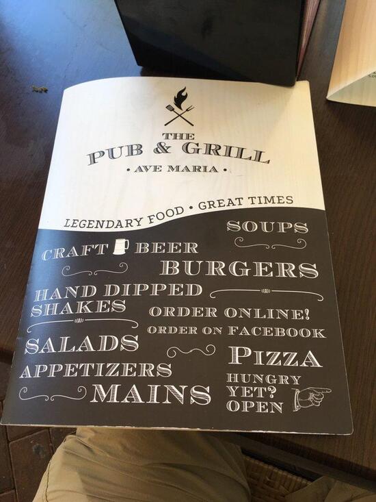 Menu at The Pub & Grill at Ave Maria, Ave Maria