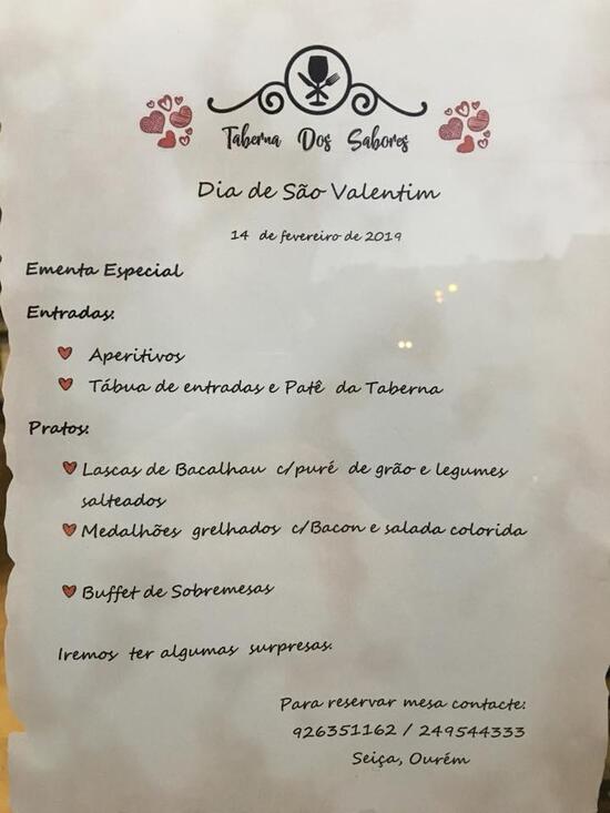 Menu em Taberna dos Sabores restaurante, Seiça