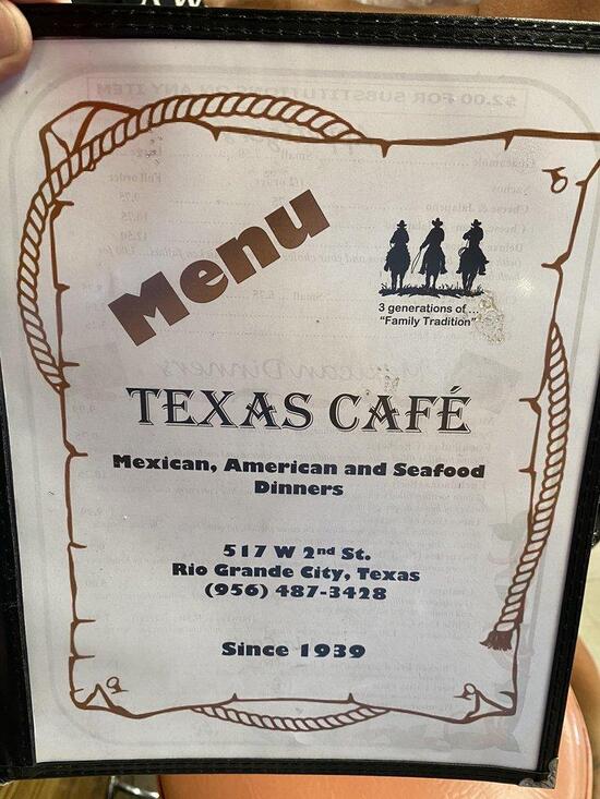 Menu at Texas Cafe, Rio Grande City, 517 E 2nd St