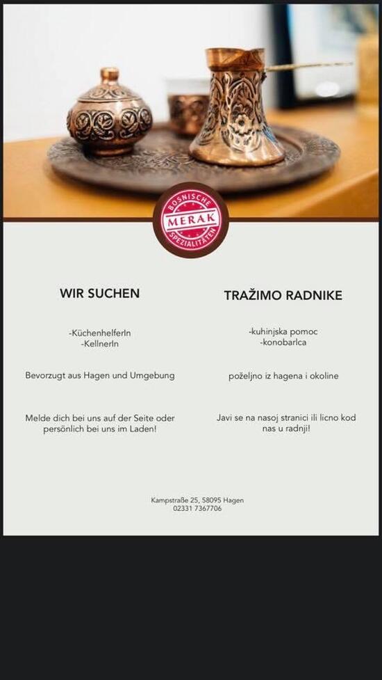 Menu at Ćevapčići Merak restaurant, Hagen