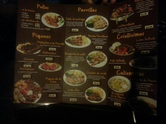 Menu at Pollería Rico Pollo restaurant, Nazca