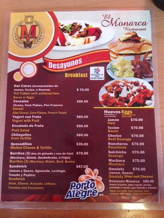 Menu at Restaurante Monarca, Magdalena de Kino