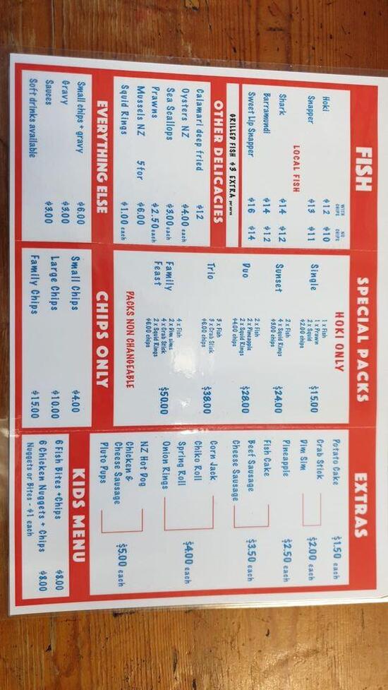 Carta del restaurante Nik's Fish and Chips, Northam