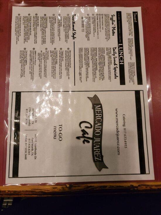 Menu at Mercado Juarez Cafe, Fort Worth, E Northside Dr