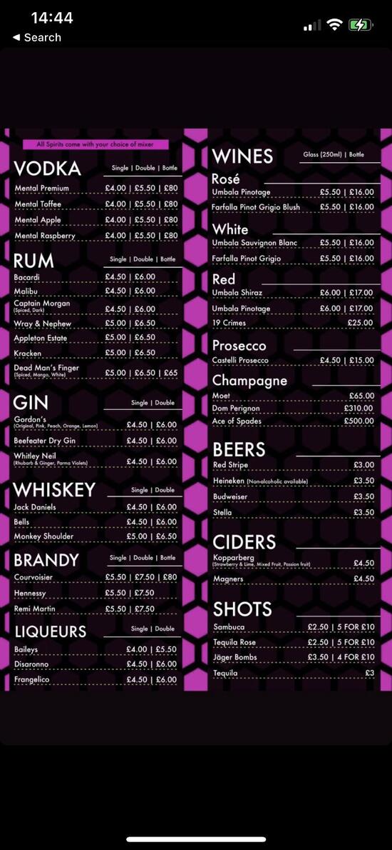 Sexy Monkey Bar, Kettering - Restaurant menu, prices and reviews