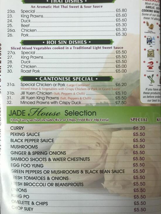 Menu at Jade House Chinese Takeaway fast food, Burton upon Trent
