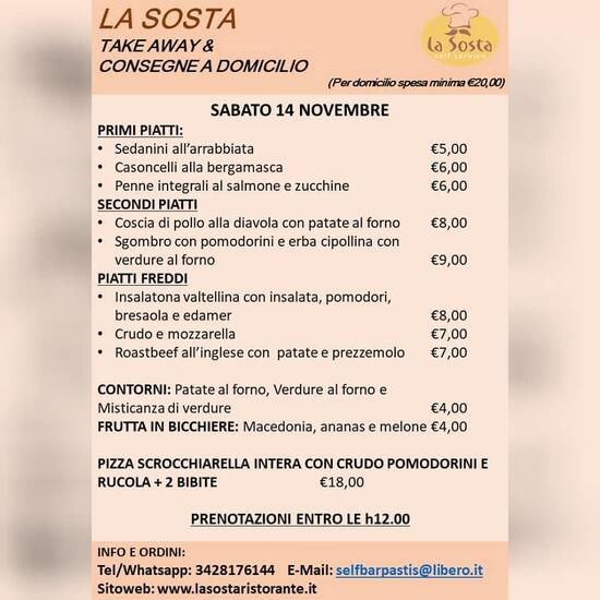 Menu at La Sosta restaurant, Palazzolo sull'Oglio