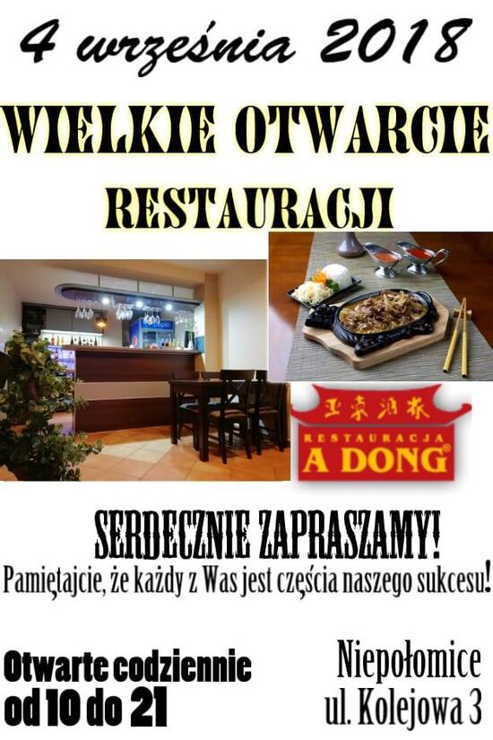 Menu at A Dong restaurant, Niepołomice