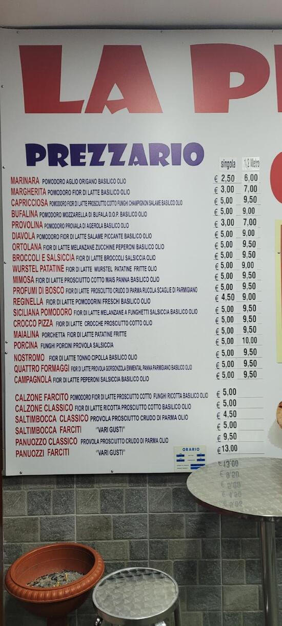 Menu au La pizza che ti vizia pizzeria, Ercolano