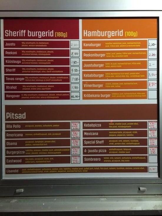 Menu at Sheff Kiirtoit fast food, Tartu