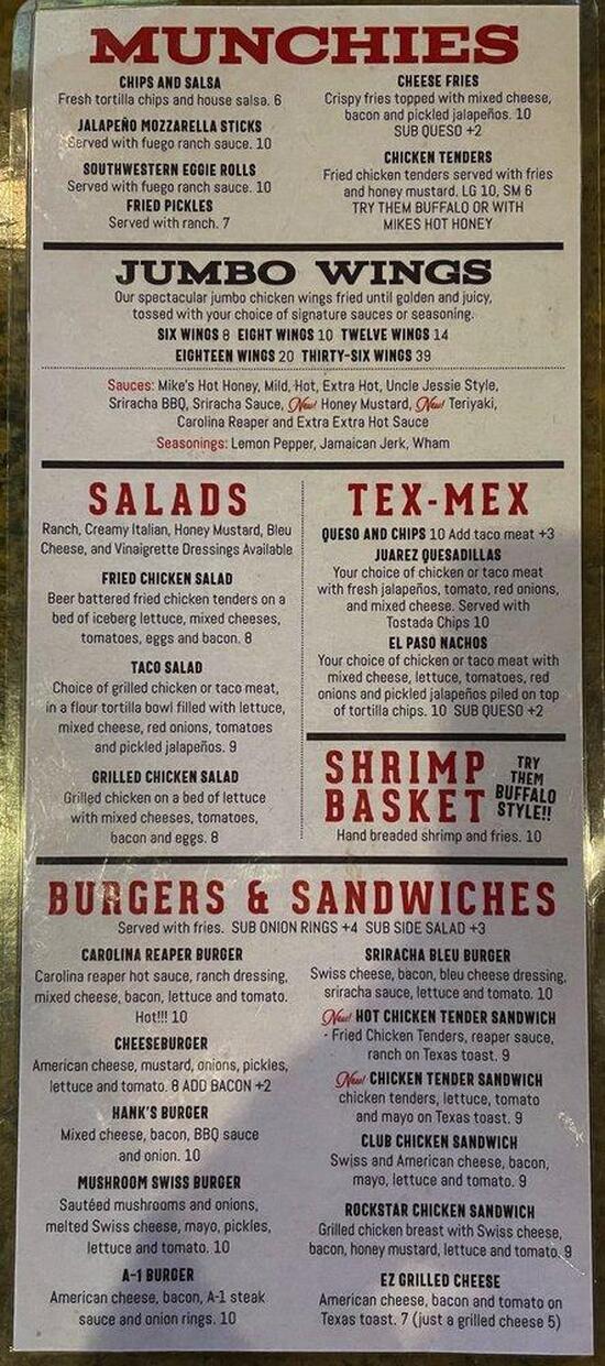 Menu at The End Zone University/Downtown pub & bar, Huntsville