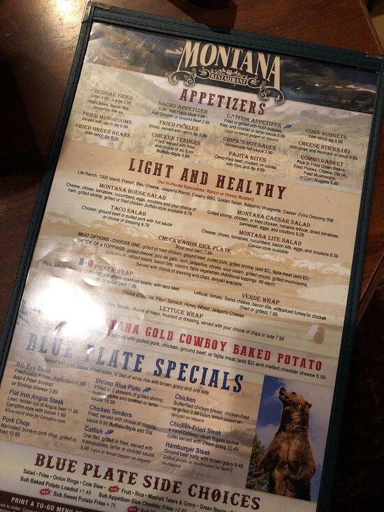 Menu at Montana Restaurant, Stephenville