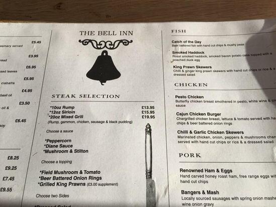 Menu at The Bell Inn pub & bar, Brewood