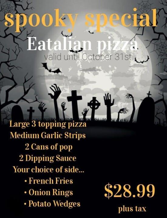 Menu at Mount Forest pizza restaurant, Mount Forest