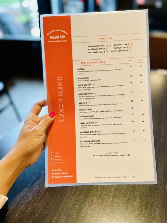 Menu at Earth to Table: Bread Bar James, Hamilton