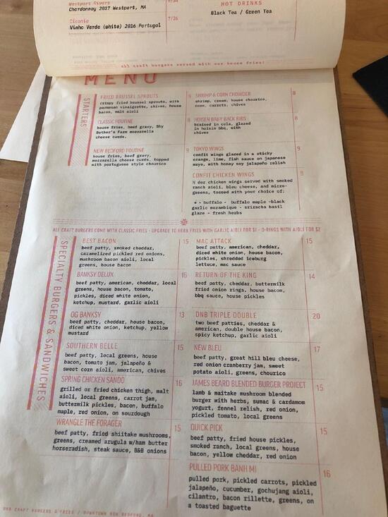 Menu at Dnb Burgers pub & bar, New Bedford