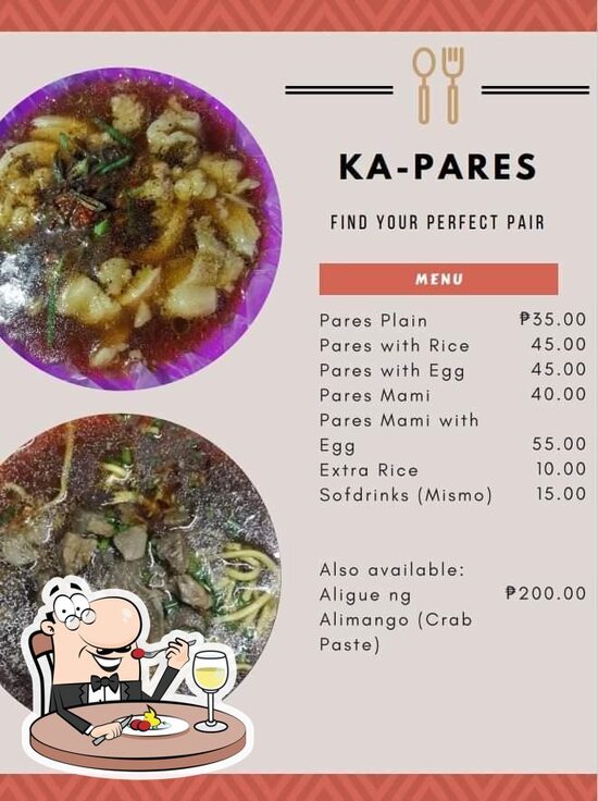 Menu at Ka-pares Food Stall restaurant, Mexico