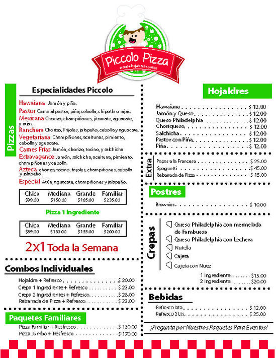 Carta del restaurante PICCOLO PIZZA, Río Blanco